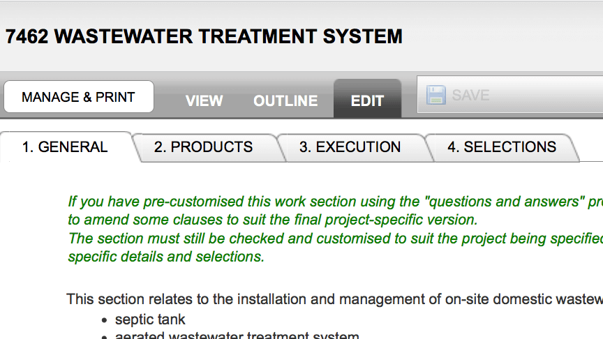 The Work Section task bar - Masterspec